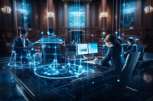 Premium Photo | Futuristic courtroom with ai judges Premium Photo | Futuristic courtroom with ai judges
