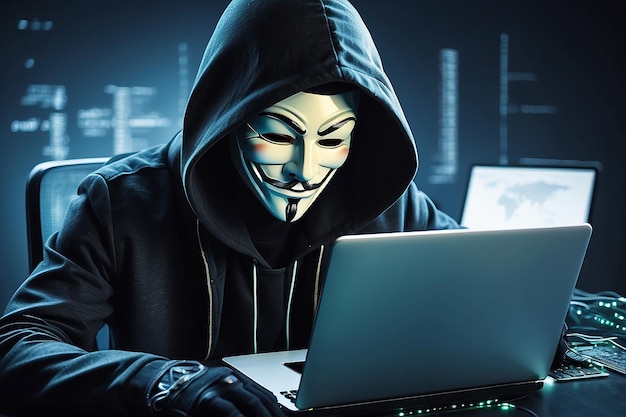 Premium Photo Futuristic Cyber Hacker Operating Under The Guise Of