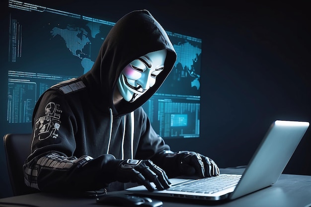 Premium Ai Image Futuristic Cyber Hacker Operating Under The Guise Of