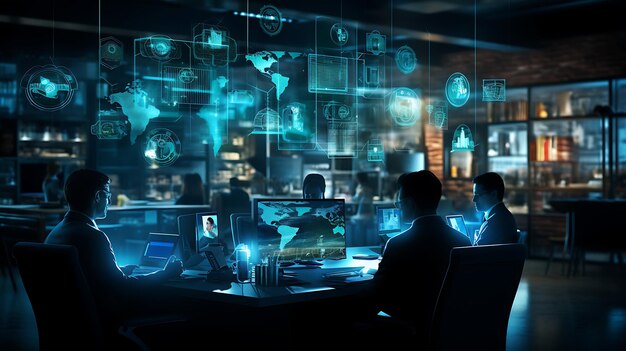 Premium AI Image | futuristic cybersecurity workspace featuring ... Premium AI Image | futuristic cybersecurity workspace featuring ...