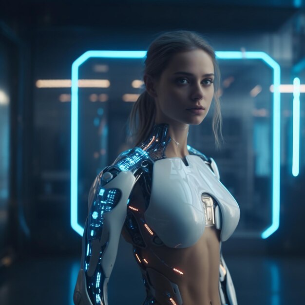 Premium Ai Image Futuristic Cyborg Girl With Metal Armor Generative Ai