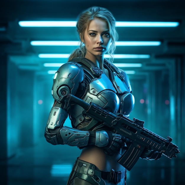 Premium Ai Image Futuristic Cyborg Girl With Metal Armor Generative Ai