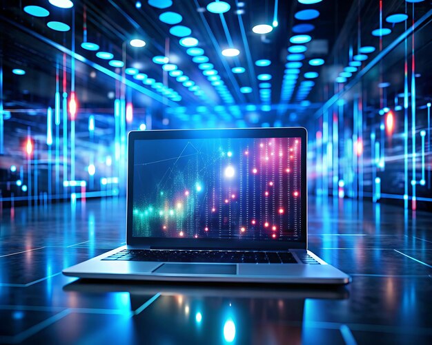 Futuristic Data Visualization Laptop Screen with Glowing Graphics ... Futuristic Data Visualization Laptop Screen with Glowing Graphics ...