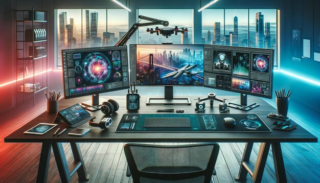 Premium AI Image | Futuristic Designer's Tech Hub 2 Premium AI Image | Futuristic Designer's Tech Hub 2