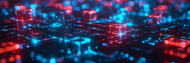 Premium Photo | Futuristic digital blockchain network with glowing red ...