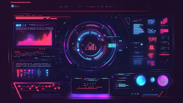 Futuristic digital dashboard displaying data analytics and ... Futuristic digital dashboard displaying data analytics and ...