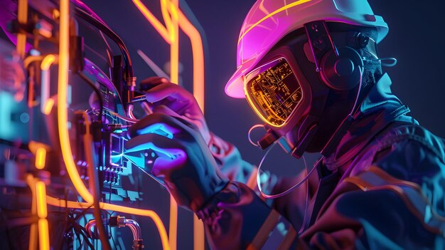 Futuristic Electrician Repairing Advanced Smart Grid with NeonLit Tools ... Futuristic Electrician Repairing Advanced Smart Grid with NeonLit Tools ...