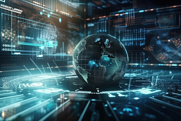 Premium AI Image | Futuristic globe surrounded by glowing technological ... Premium AI Image | Futuristic globe surrounded by glowing technological ...