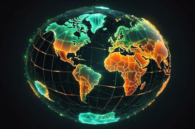 Futuristic glowing low polygonal planet earth globe map with orange and ... Futuristic glowing low polygonal planet earth globe map with orange and ...
