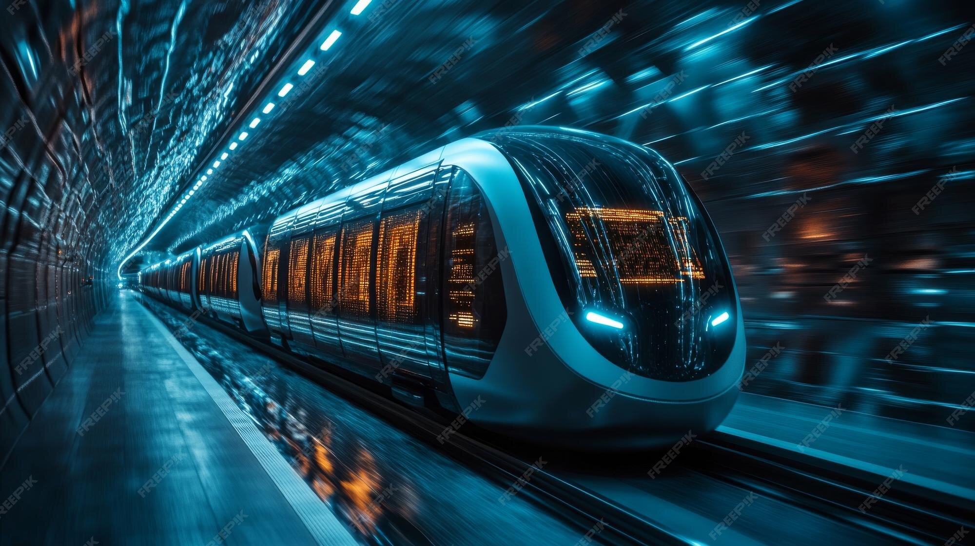 Futuristic public transport systems powered by AI efficiency algorithms A highspeed transit ...