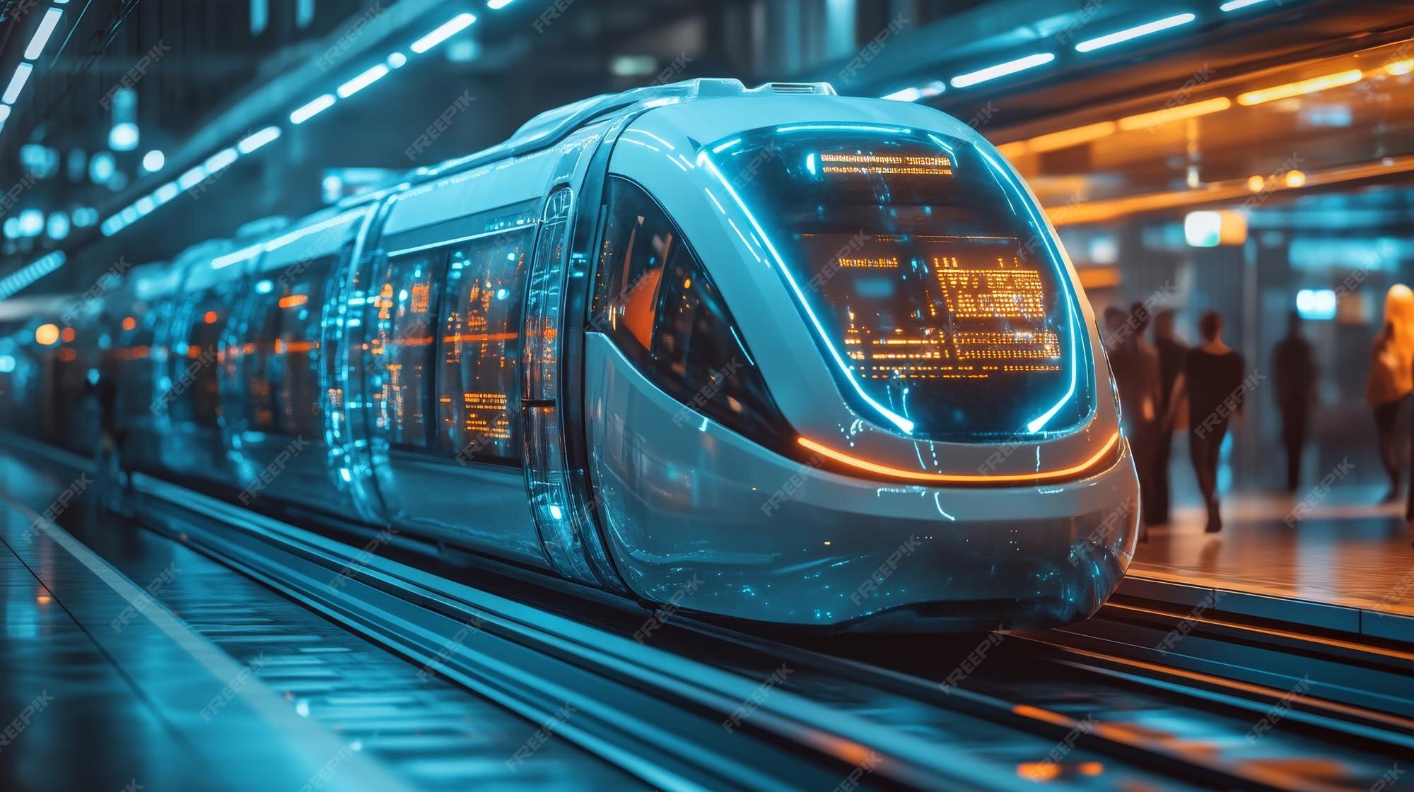 Futuristic public transport systems powered by AI efficiency algorithms A highspeed transit ...