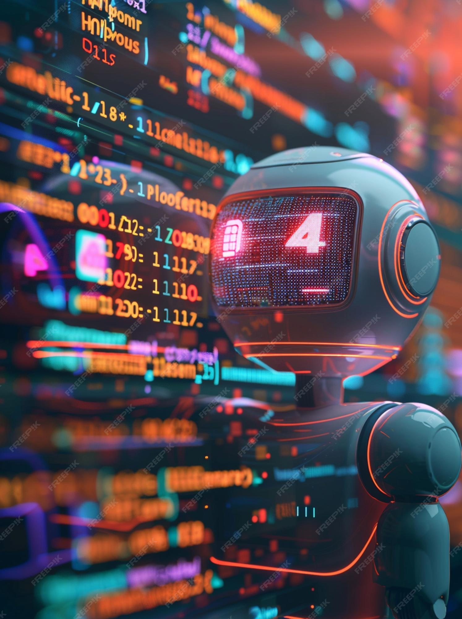 Futuristic robot artificial intelligence huminoid AI programming coding ...