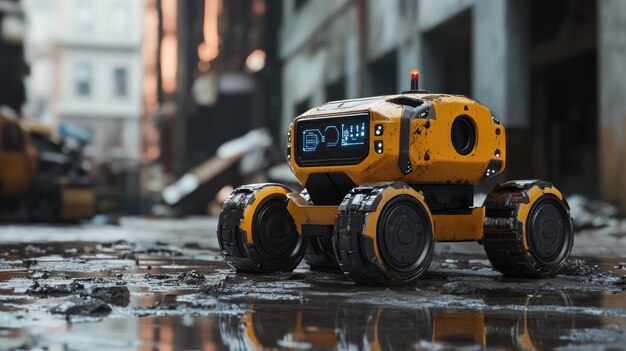 A futuristic robot exploring a postapocalyptic cityscape | Premium AI ... A futuristic robot exploring a postapocalyptic cityscape | Premium AI ...