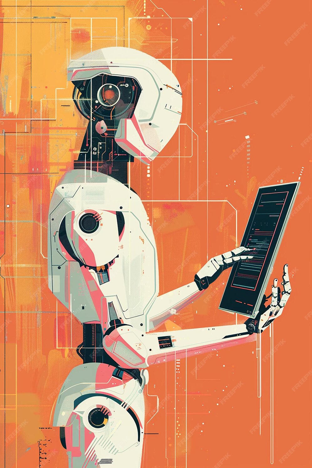 Futuristic robot working in data technology generated by AI | Premium ... Futuristic robot working in data technology generated by AI | Premium ...
