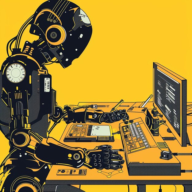 Futuristic robot working in data technology generated by AI | Premium ... Futuristic robot working in data technology generated by AI | Premium ...