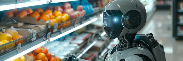 Premium Photo | Futuristic robots working in supermarkets Premium Photo | Futuristic robots working in supermarkets