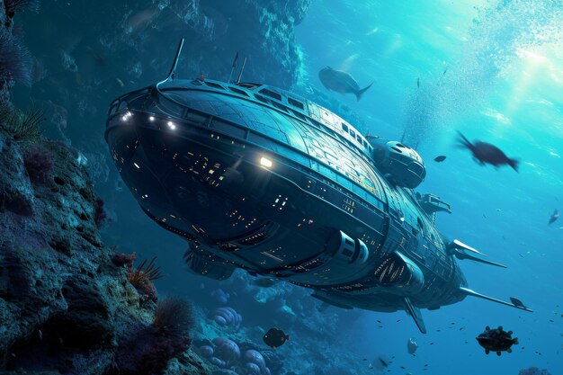 Premium Photo | A futuristic submarine exploring deepsea life AI generated Premium Photo | A futuristic submarine exploring deepsea life AI generated
