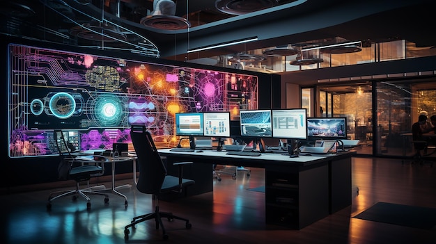 Premium Photo | Futuristic Tech Hub GiantScreen Computer Lab Premium Photo | Futuristic Tech Hub GiantScreen Computer Lab