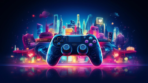 Premium AI Image | Gamification and game development concept in neon Premium AI Image | Gamification and game development concept in neon