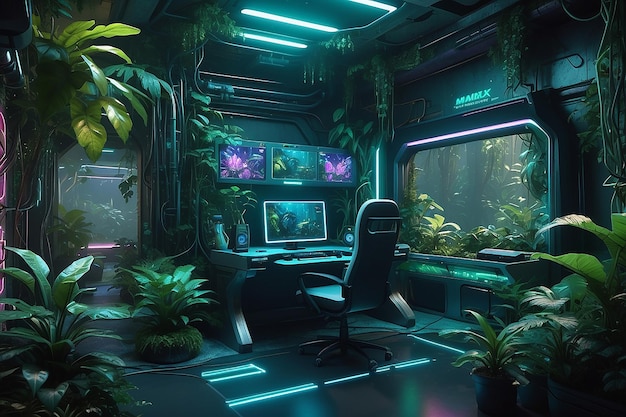 Premium Photo | Gaming Room in a Cybernetic Jungle Premium Photo | Gaming Room in a Cybernetic Jungle