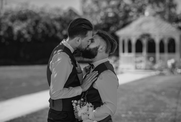Premium Photo Gays Kissing Gay Wedding Closeup Male Kiss Homosexuality Samesex Marriage And