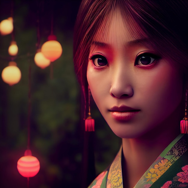 Premium Photo Geisha Woman Portrait Japanese Girl 3d Rendering