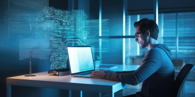 Generated illustration of the programmer or coder is working on the computer | Premium AI ...