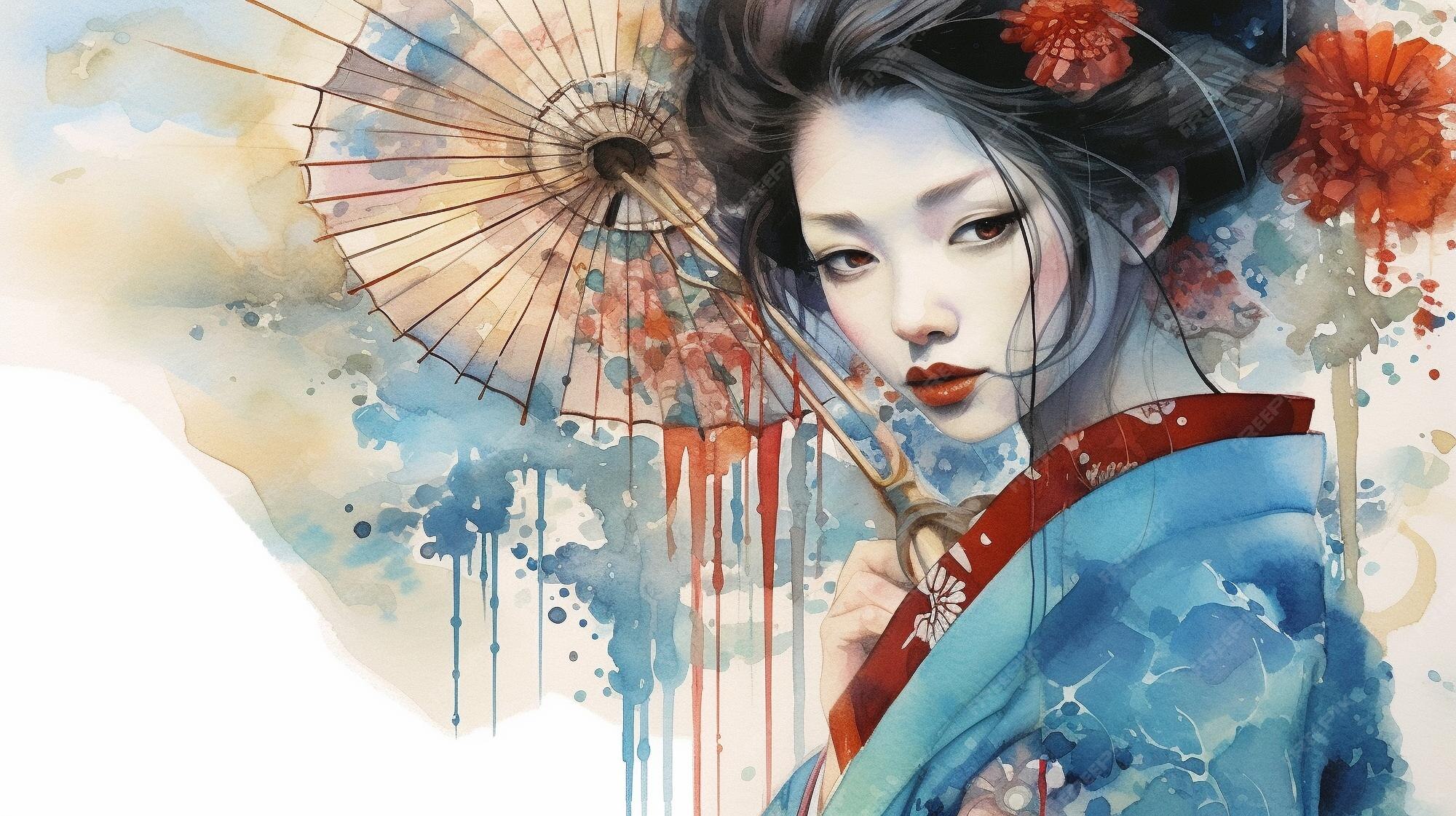 Premium AI Image | Generative ai Geisha watercolor illustration Premium AI Image | Generative ai Geisha watercolor illustration