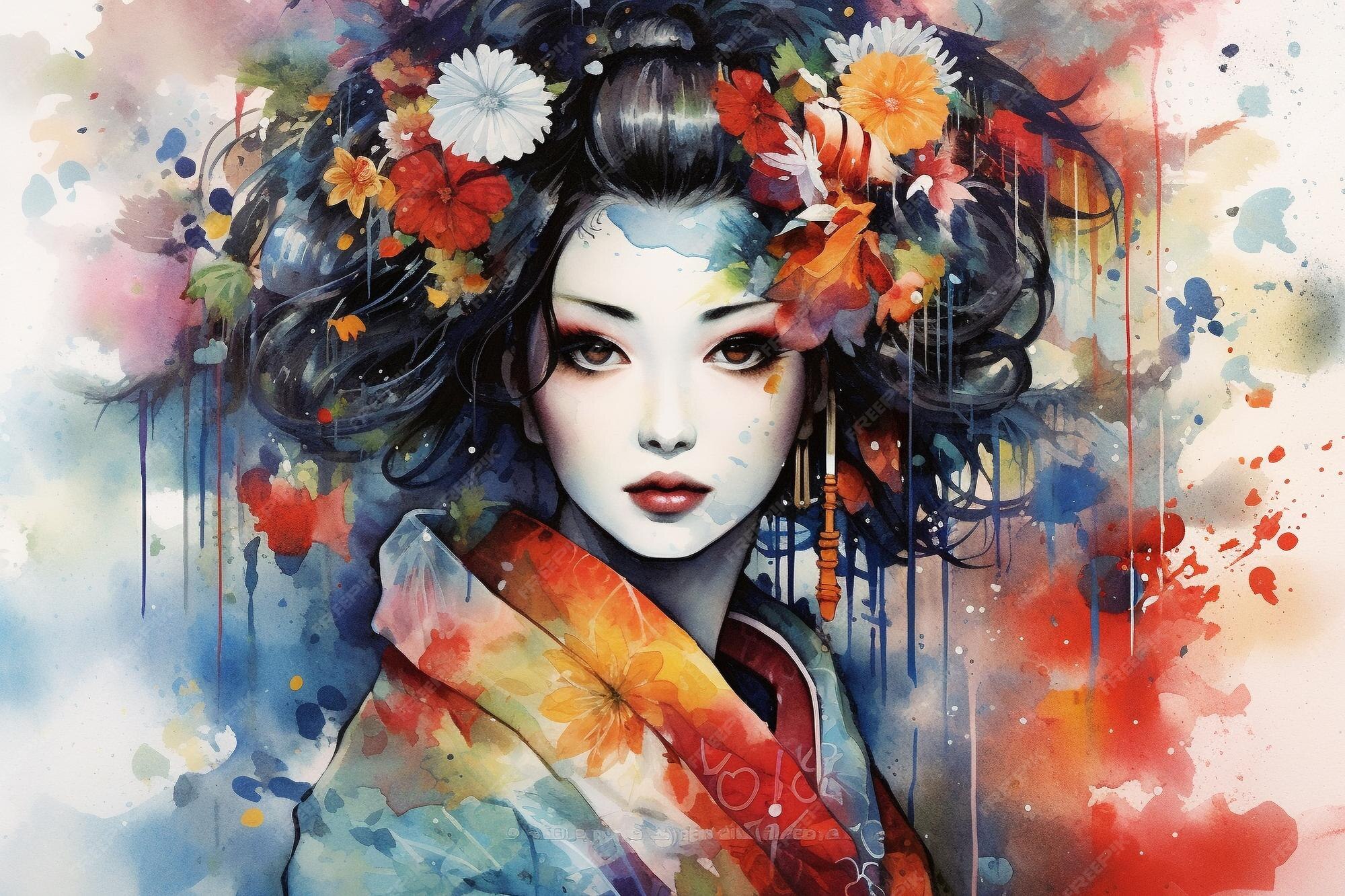 Premium AI Image | Generative ai Geisha watercolor illustration Premium AI Image | Generative ai Geisha watercolor illustration