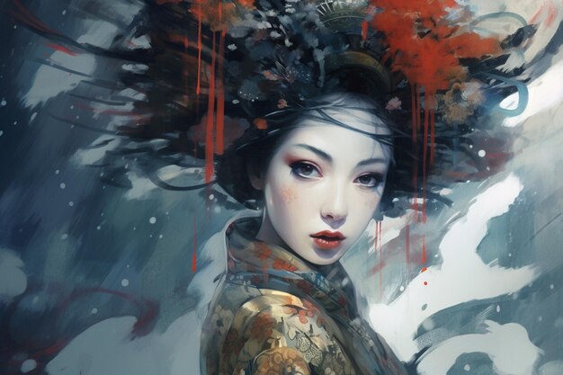 Premium AI Image | Generative ai Geisha watercolor illustration Premium AI Image | Generative ai Geisha watercolor illustration