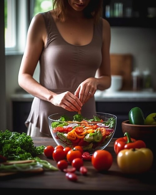 Premium AI Image | Generative AI happy woman preparing vegetable salad ... Premium AI Image | Generative AI happy woman preparing vegetable salad ...