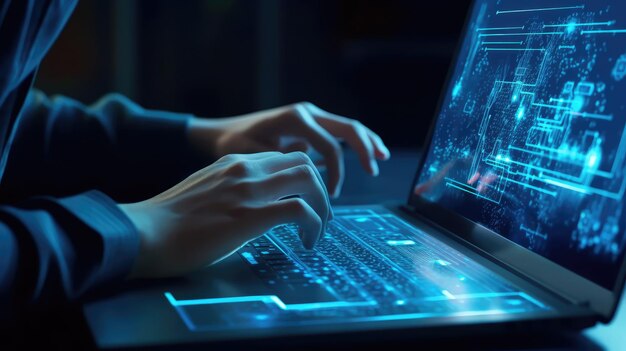 Premium Ai Image Generative Ai Illustration Of Engineer Programmer Using Laptop Analyzing