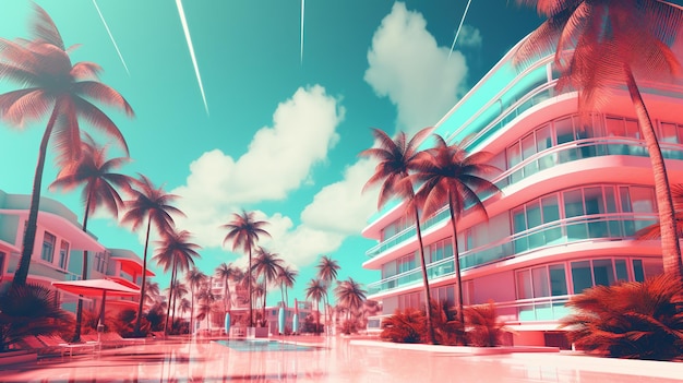 Premium Ai Image Generative Ai Miami Summer Vibes Retro Illustration