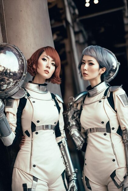 Premium AI Image | Generative ai portrait two futuristic twins posing Premium AI Image | Generative ai portrait two futuristic twins posing