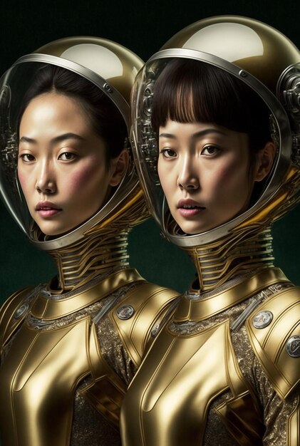 Premium AI Image | Generative ai portrait two futuristic twins posing Premium AI Image | Generative ai portrait two futuristic twins posing