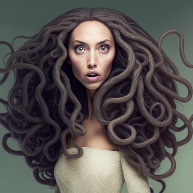 Premium Ai Image Generative Ai Portrait Of Young Female Looking Humanoid Alien With Tetacles