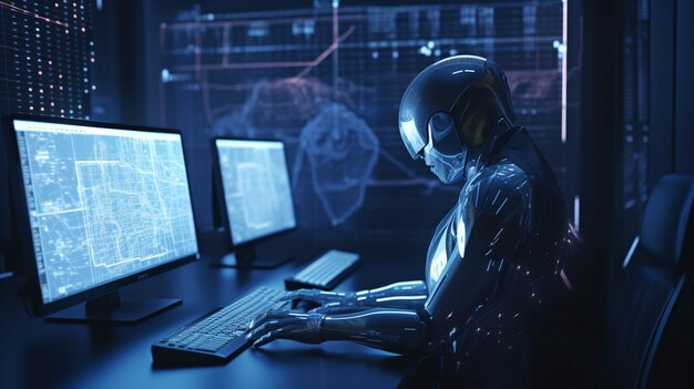 Premium Photo | Generative ai software development analysis on a future interface and robot ...