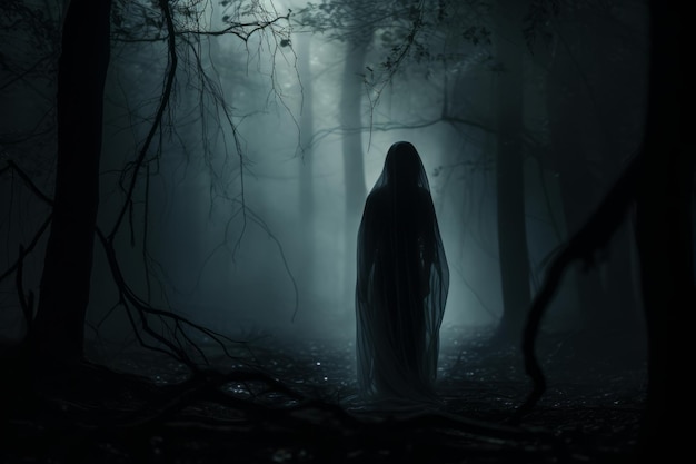 Premium AI Image | a ghostly figure in the woods at night Premium AI Image | a ghostly figure in the woods at night