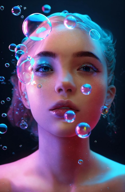 Girl Art Bubble 3d 8k Realistic Underwater Premium Ai Generated Image