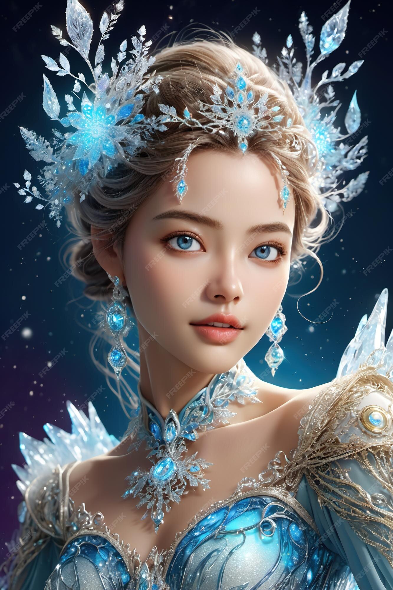Premium Photo A Girl In A Blue Dress Holding A Snowfall