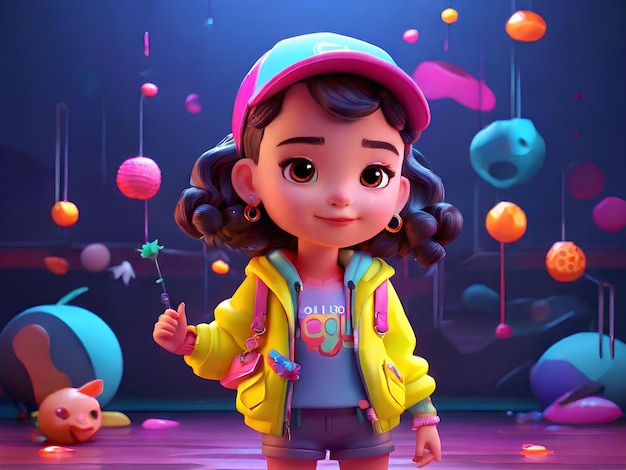 Premium Photo | Girl character with bag neon color AI generate Premium Photo | Girl character with bag neon color AI generate