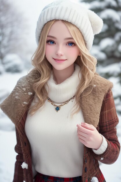 Premium Photo A Girl In A Fur Hat With Blue Eyes