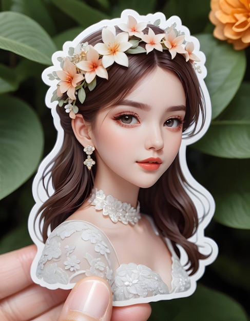 Premium Photo | A girl holding flower bouquet cartoon character sticker Premium Photo | A girl holding flower bouquet cartoon character sticker