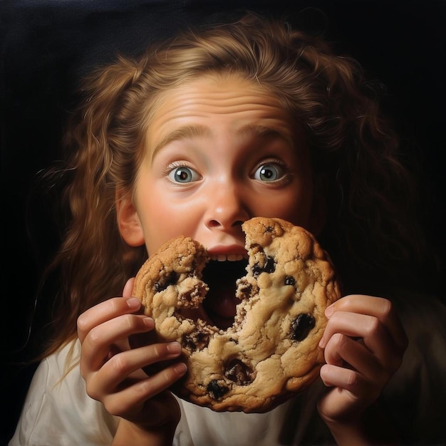 Premium Ai Image A Girl Is Eating A Chocolate Chip Cookie With