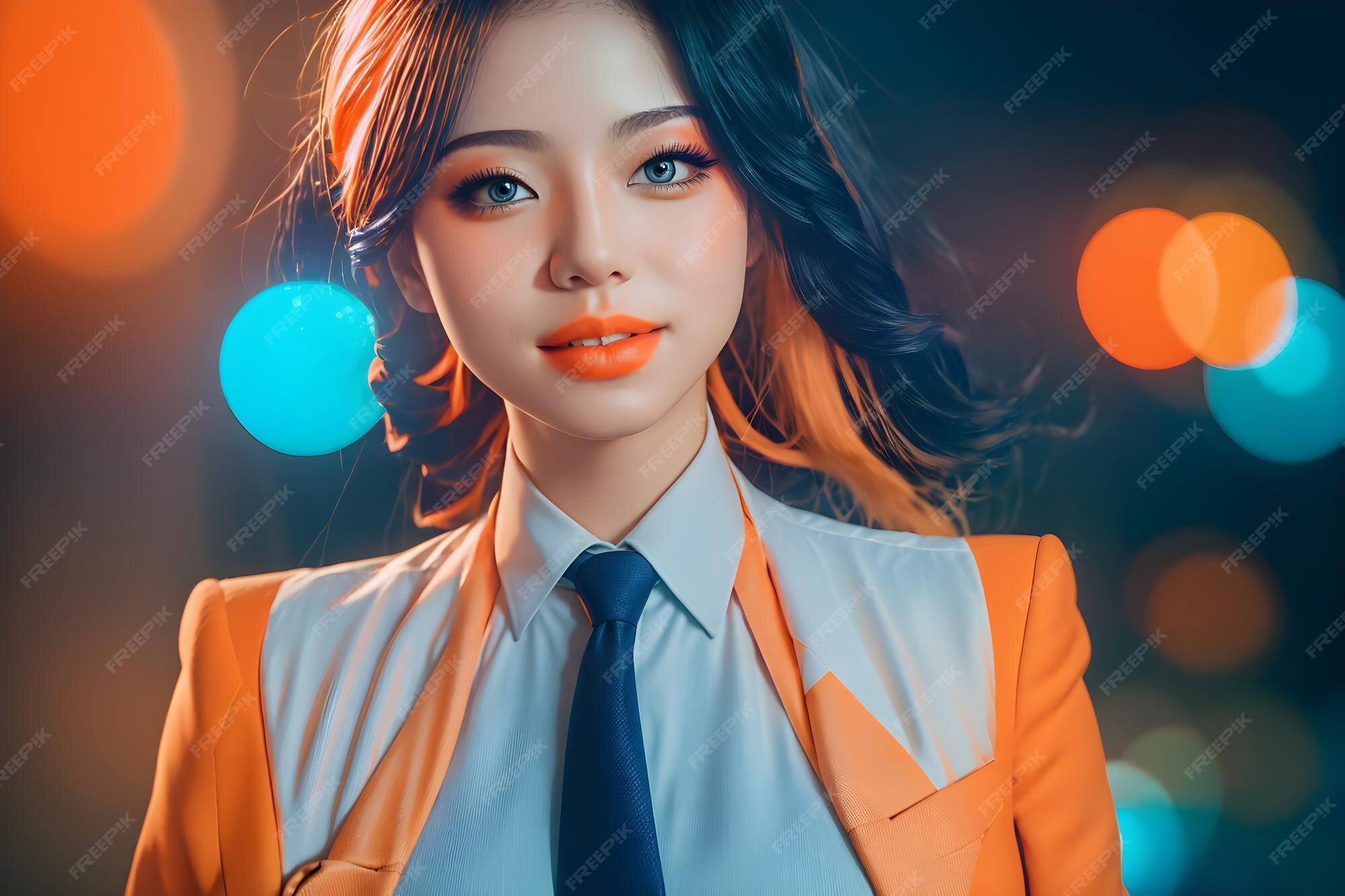 Premium Photo Girl Looks Up At Empty Space For Text And Your Ad Presenting Advertising