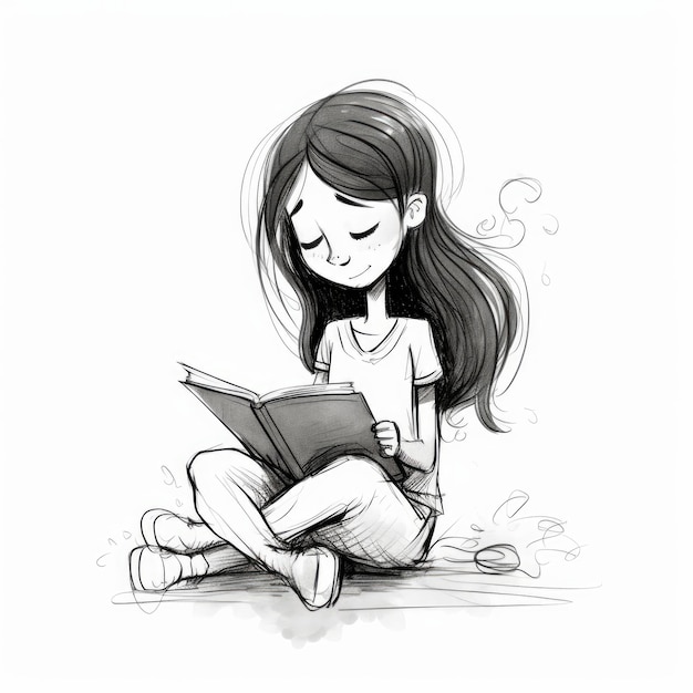 Premium Photo | A girl reading book sketch Premium Photo | A girl reading book sketch