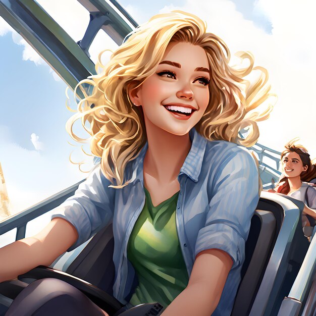 Premium Photo A Girl Riding A Roller Coaster With A Smile On Her Face