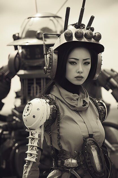 Premium Photo A Girl In A Robot Costume With A Robot On The Back