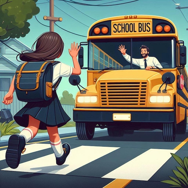 Girl Running to Catch School Bus | Premium AI-generated image Girl Running to Catch School Bus | Premium AI-generated image