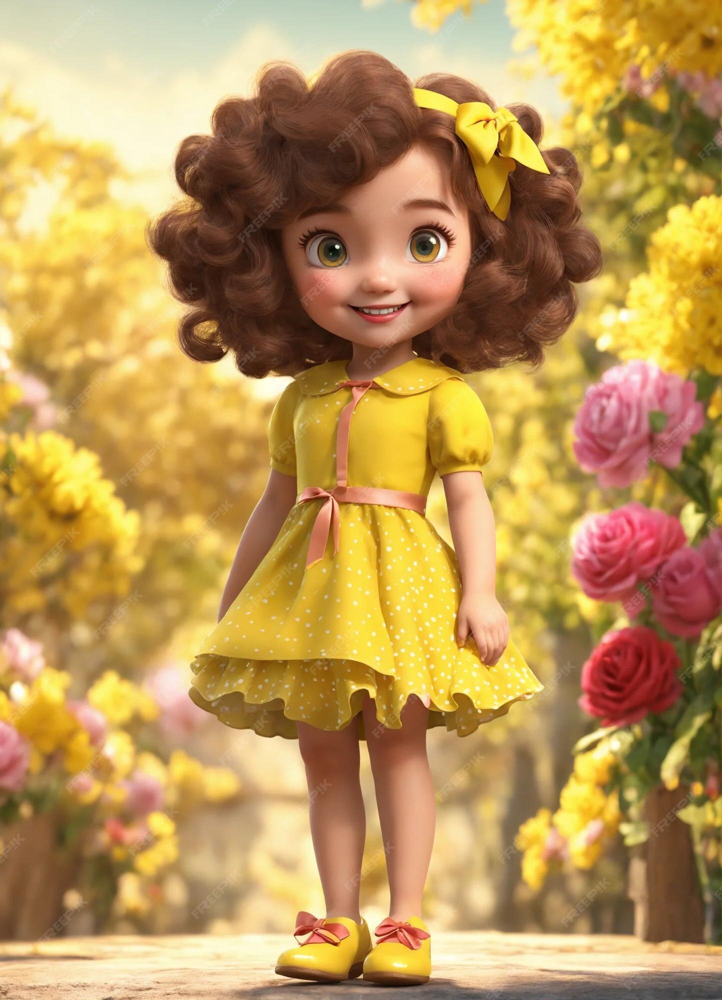 Premium Photo A Girl Wearing Yellow Dress Having Curly On Floral